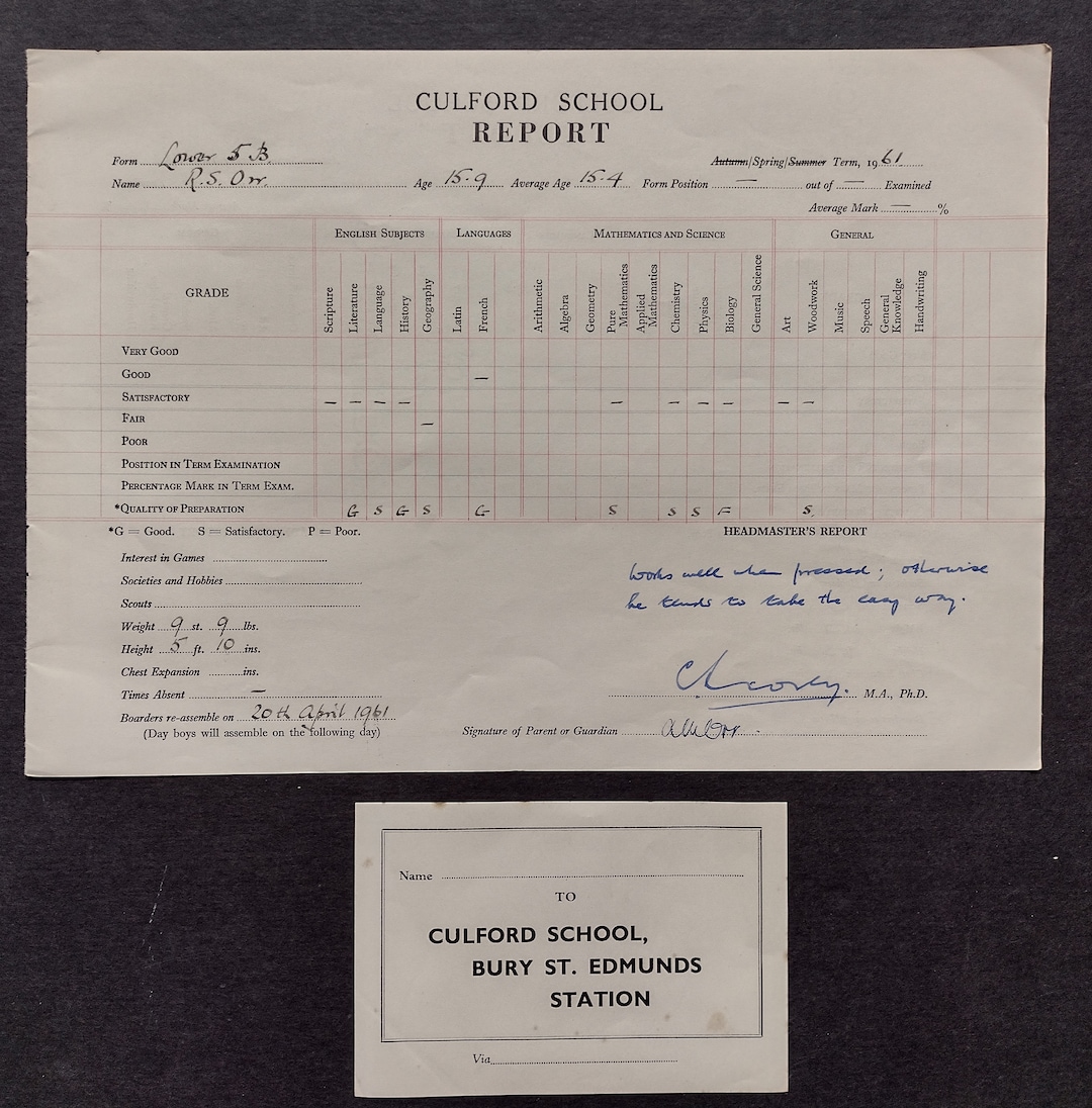 Vintage School Report 1961 Ephemera for Scrap Books, Journals, Collage ...