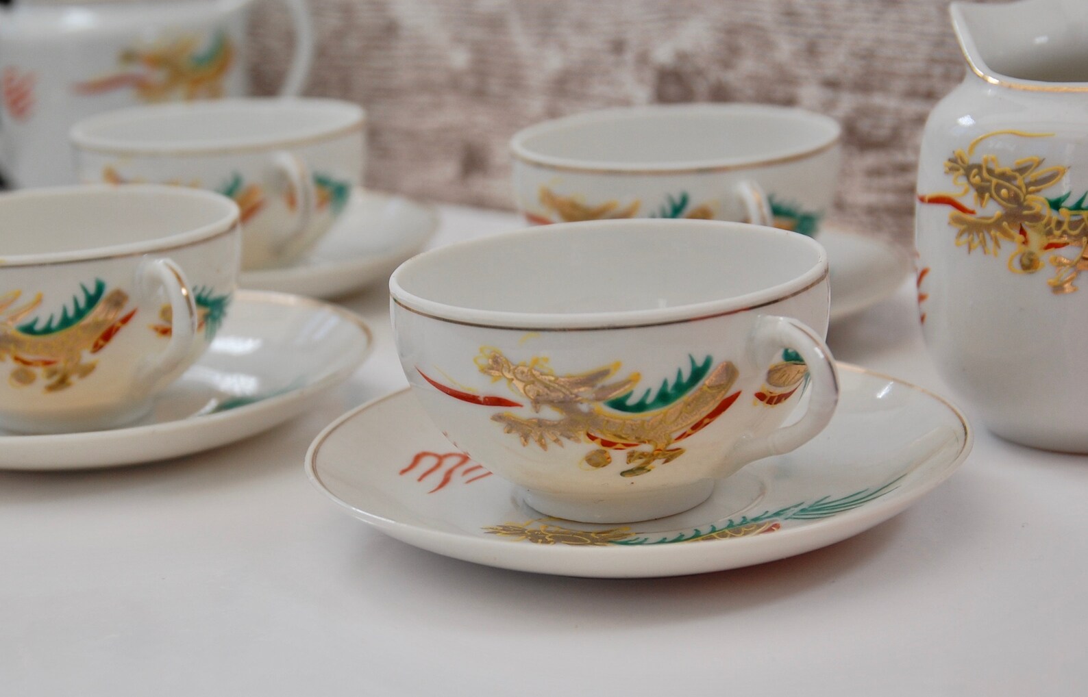 Oriental Eggshell Tea Set Geisha Girl 4 Cups and Saucers | Etsy