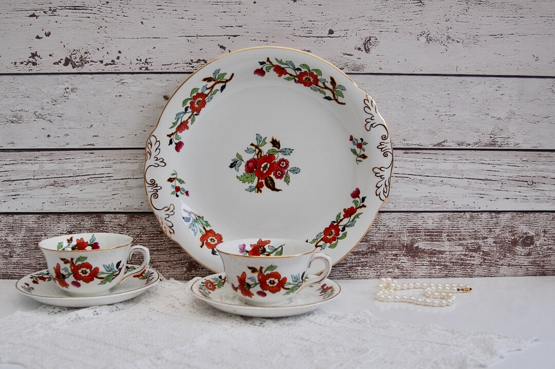 Vintage John Maddock & Sons Royal Vitreous Tea Set, 2 Duos and a Cake ...