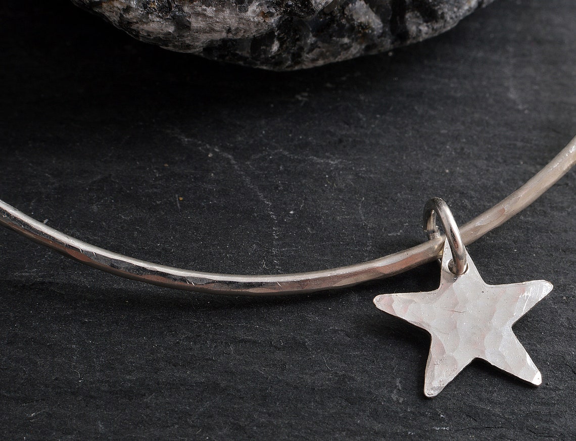 Silver bangle handmade sterling silver solid flat hammered | Etsy