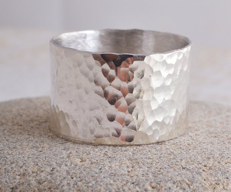 Sterling Silver Handmade 12mm Hammered Band Ring 925 Hammer | Etsy