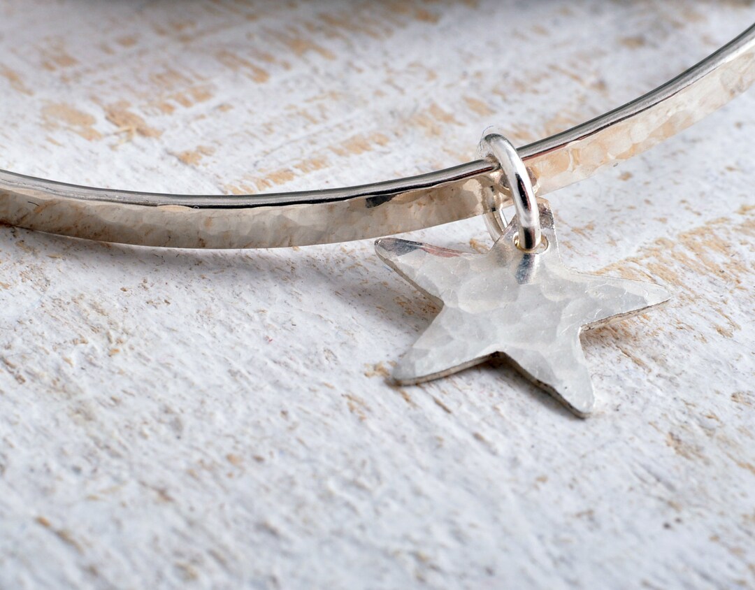 Sterling Silver Handmade Solid Silver D Shaped Inside Profile Hammered ...