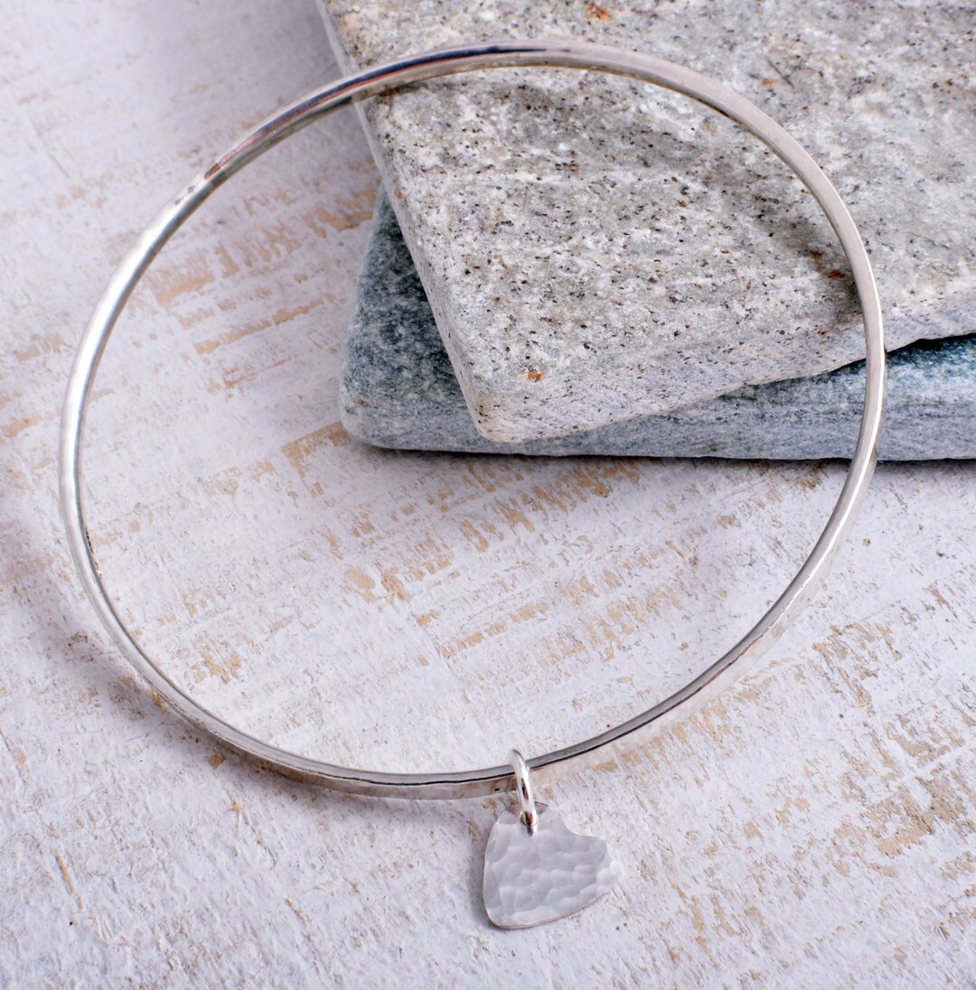 Sterling Silver Handmade Solid Silver D Shaped Inside Profile Hammered ...