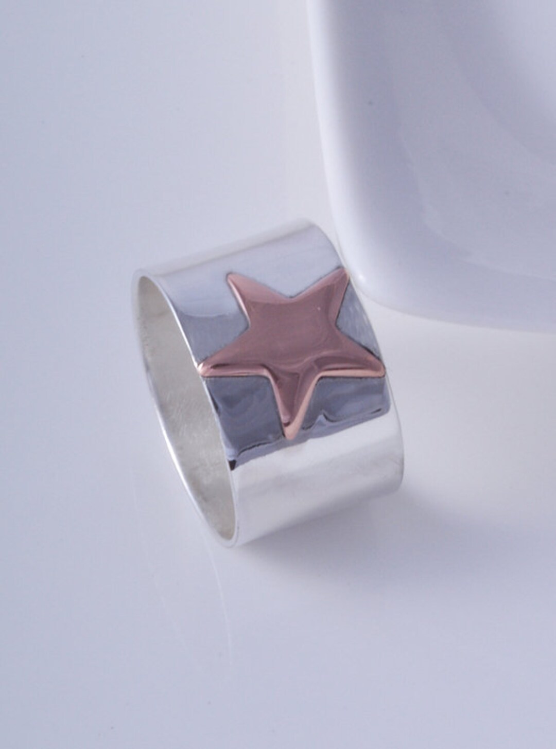 Sterling Silver and Copper Star Ring Handmade 12mm Band Ring 925 - Etsy