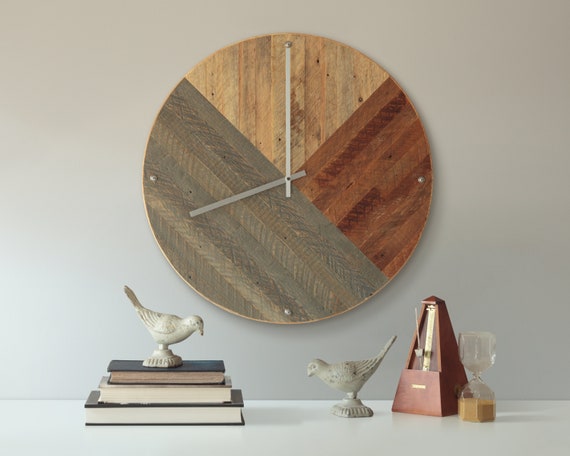 Large Reclaimed Wood Clock Lath Pattern Decor Geometric | Etsy