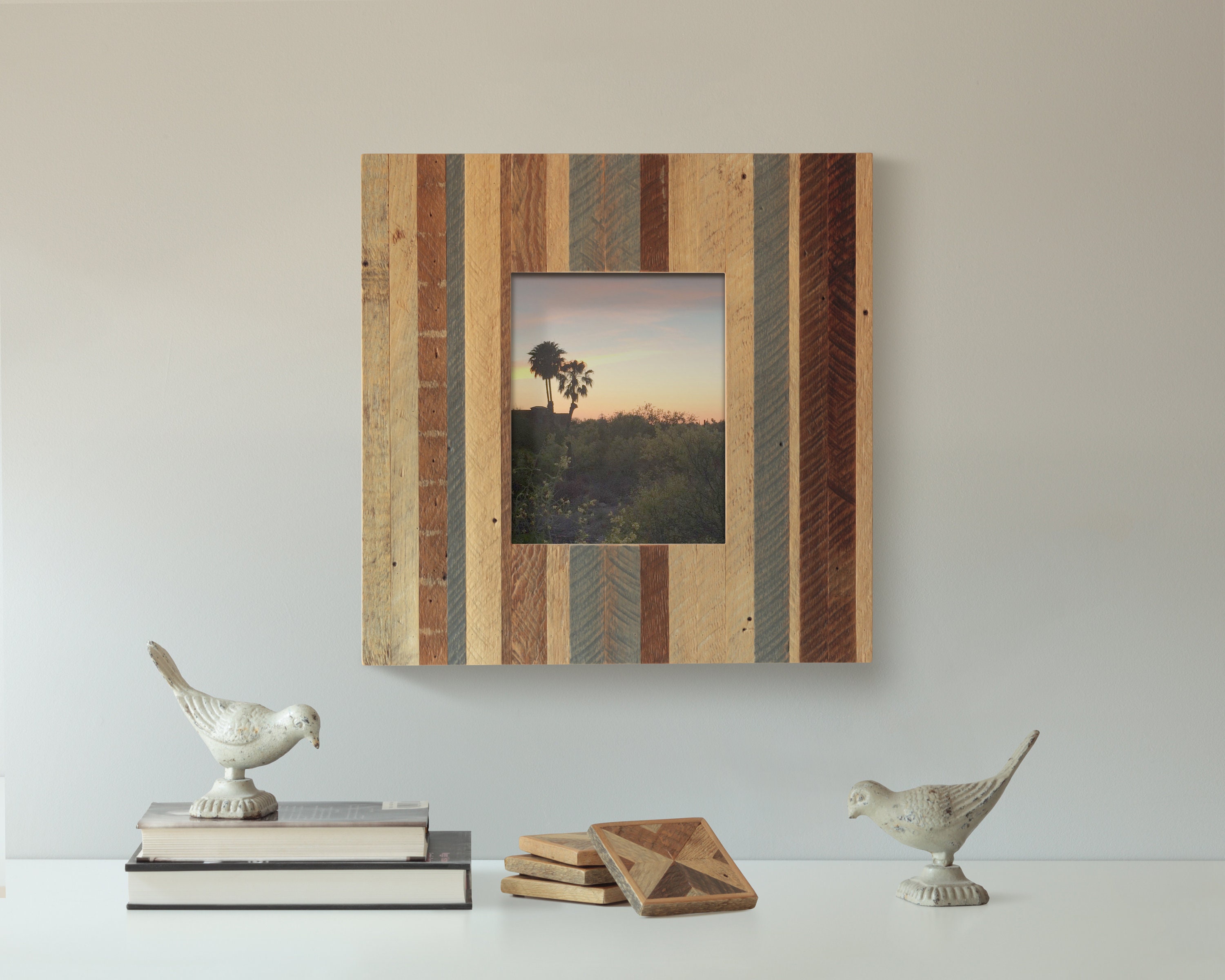 3 Reclaimed Wood Picture Frames Lath Pattern Decor | Etsy