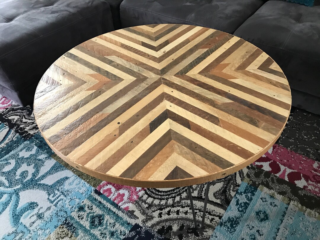 Round Reclaimed Wood Coffee Table | X Pattern - Etsy