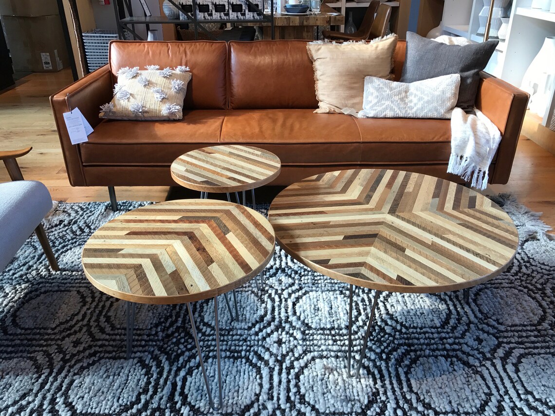 Custom Sized Round Y Pattern Reclaimed Wood Lath Coffee Table | Etsy