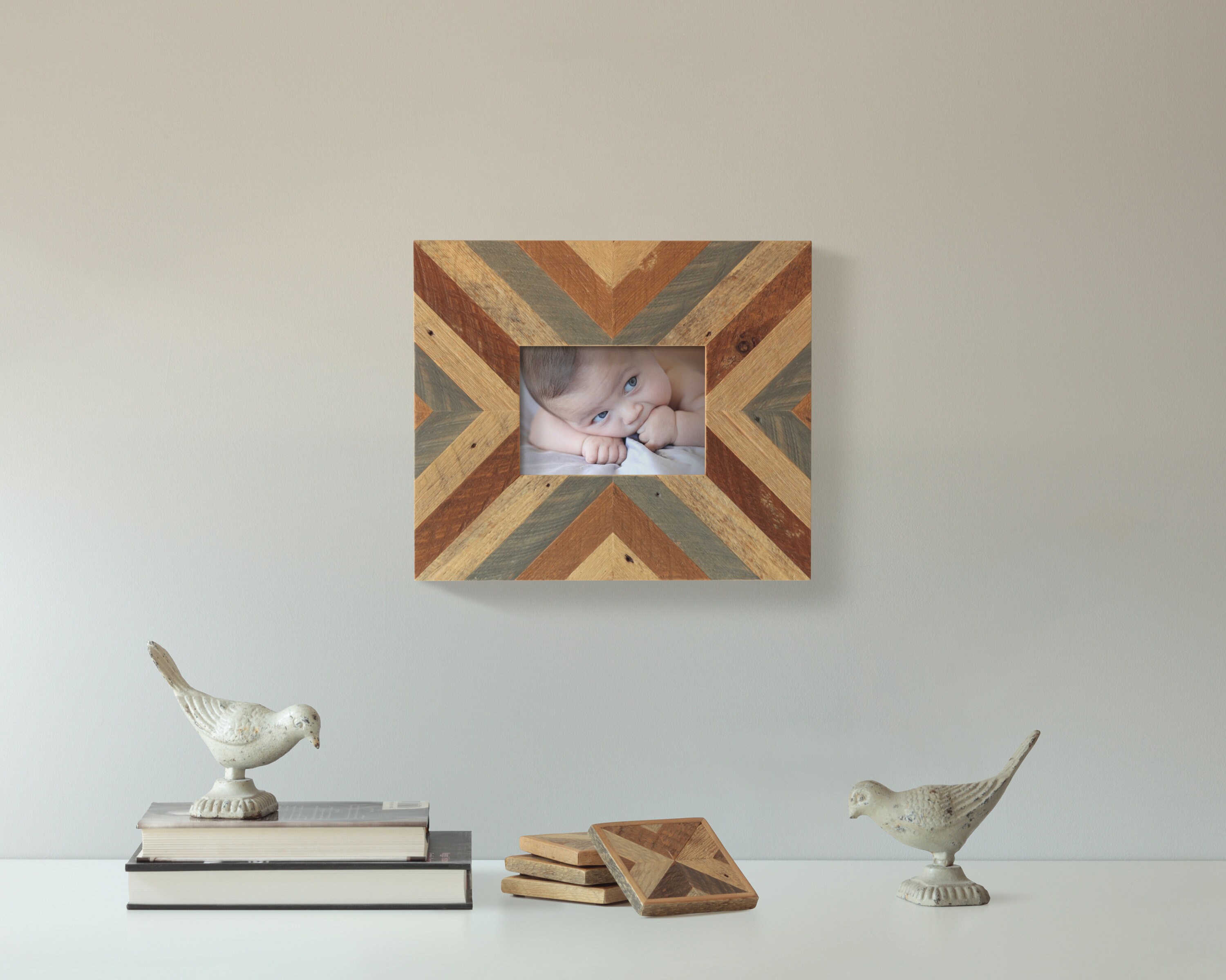 3 Reclaimed Wood Picture Frames Lath Pattern Decor | Etsy