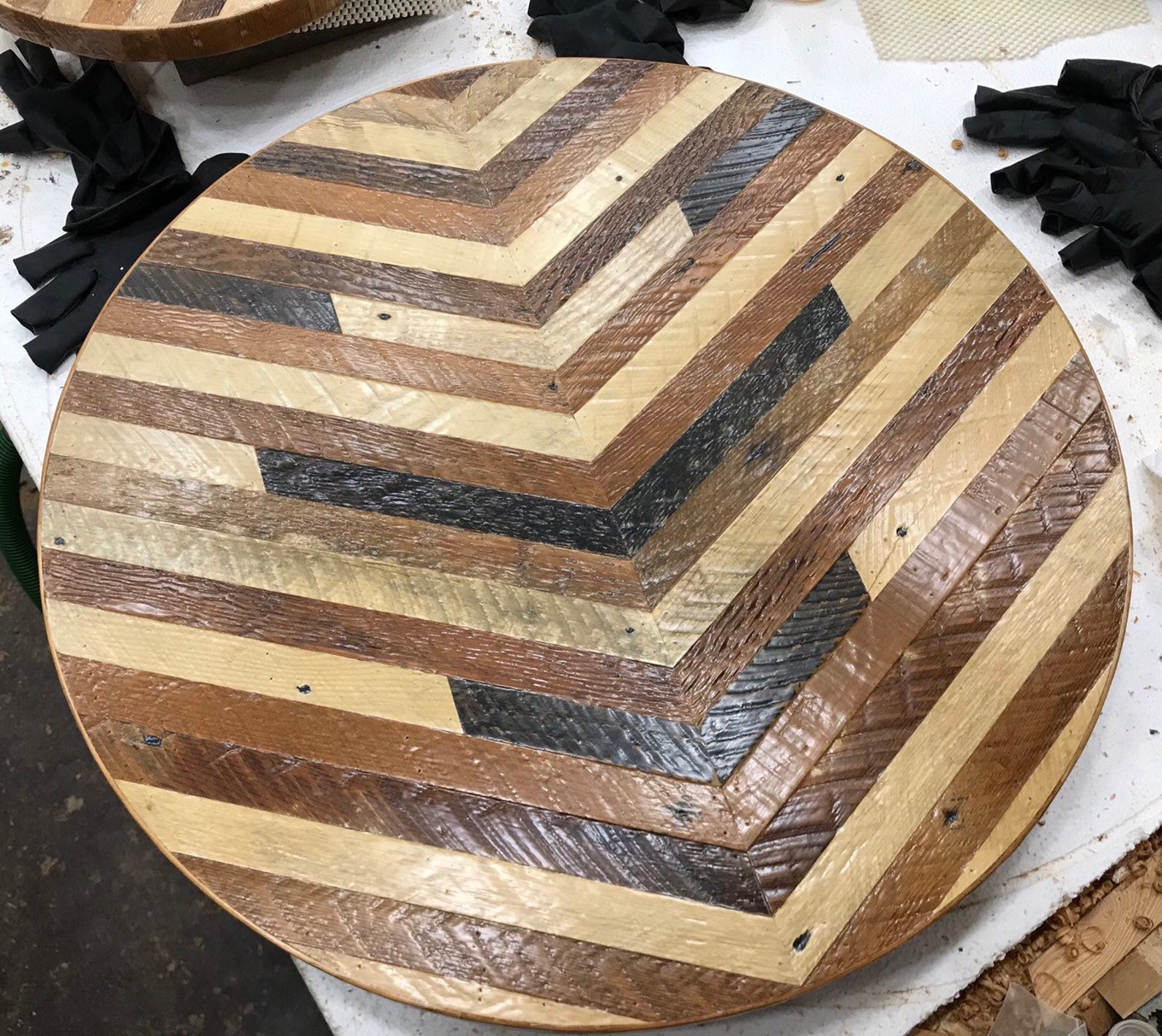 Custom Sized Round Reclaimed Wood Lath Table Top | Etsy