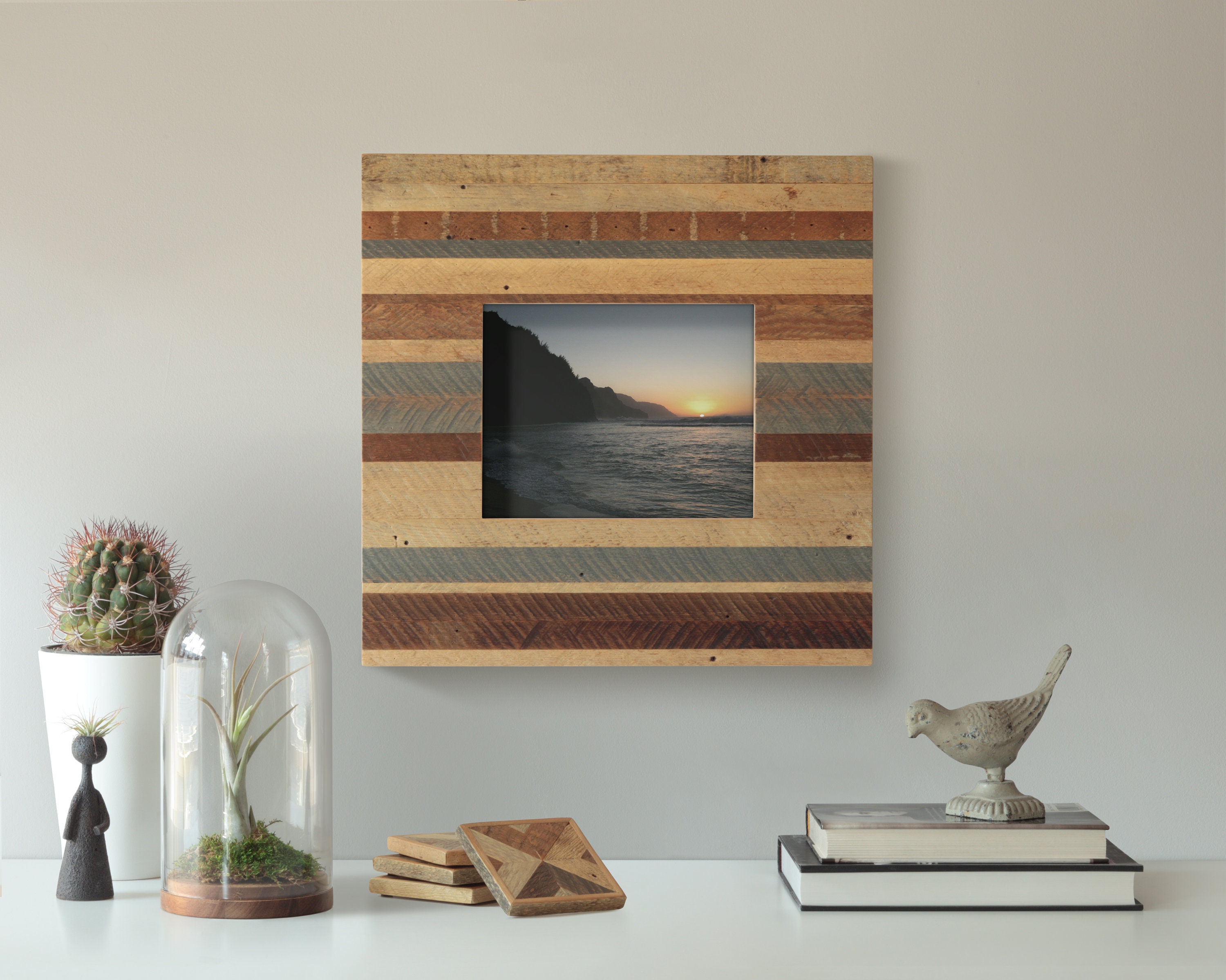 3 Reclaimed Wood Picture Frames Lath Pattern Decor | Etsy