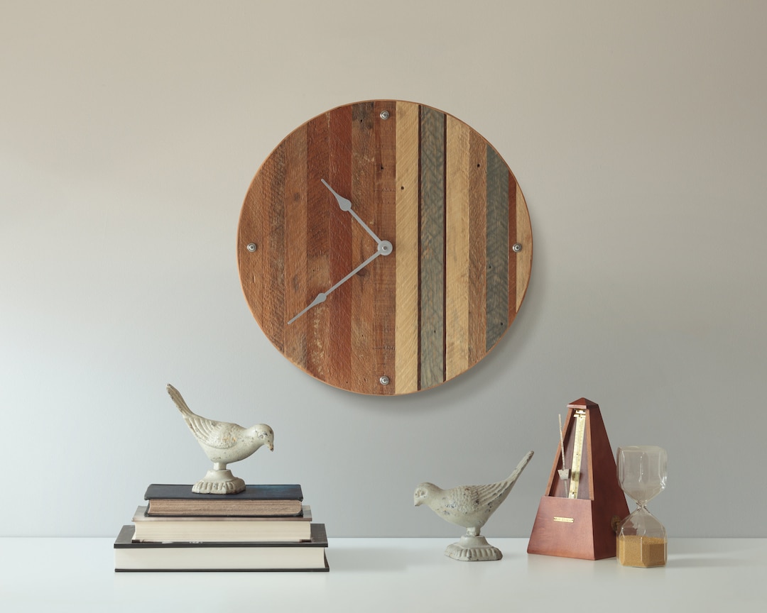 Modern Wood Clock, Reclaimed Wood, Pattern, Decor, Geometric - Etsy