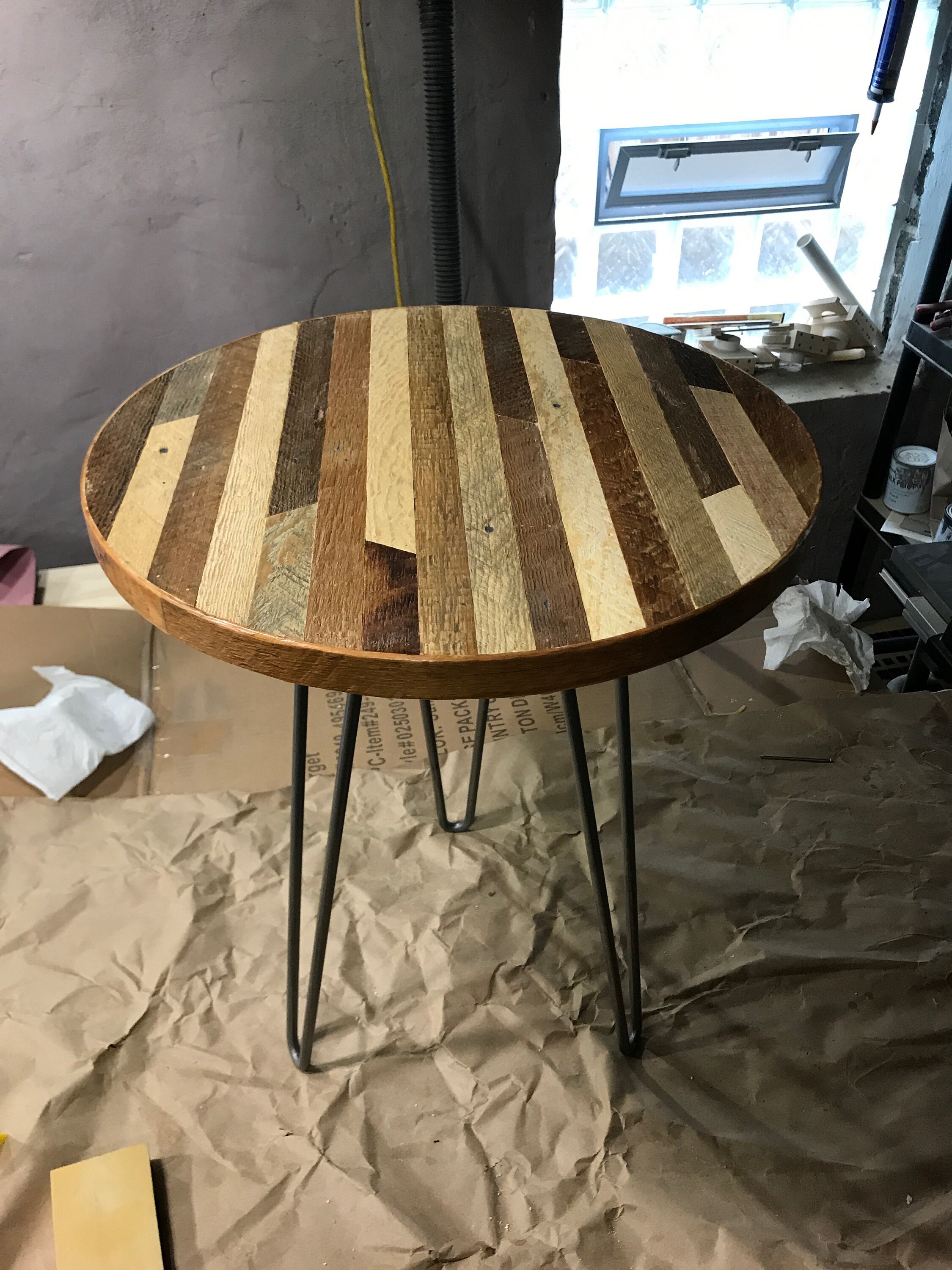 Small Reclaimed Wood Lath Round Coffee Table | Etsy