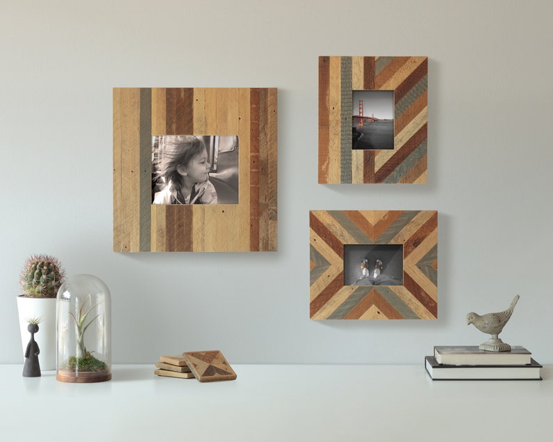 3 Reclaimed Wood Picture Frames, Lath, Pattern, Decor, Geometric - Etsy