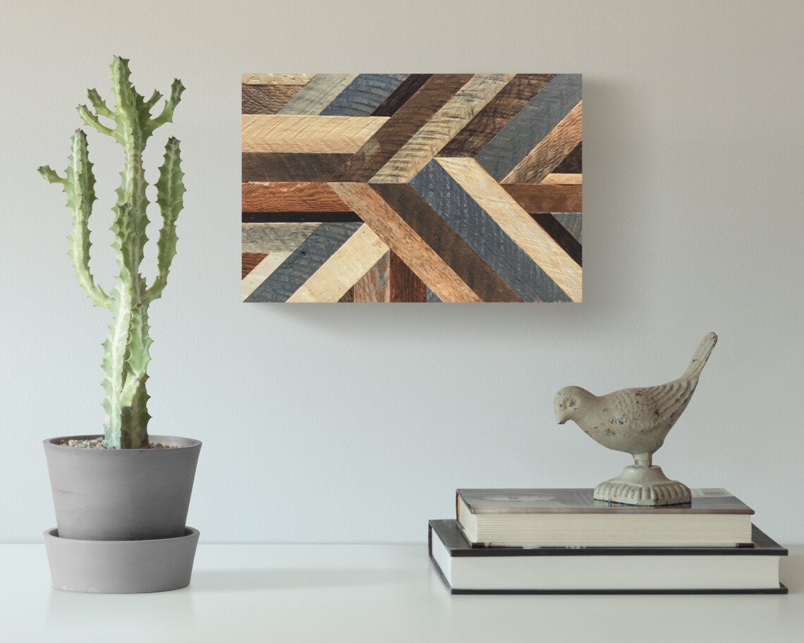 Geometric Wood Wall Art Modern Pattern Reclaimed Wood | Etsy