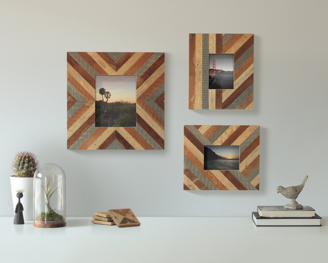 3 Reclaimed Wood Picture Frames, Lath, Pattern, Decor, Geometric - Etsy