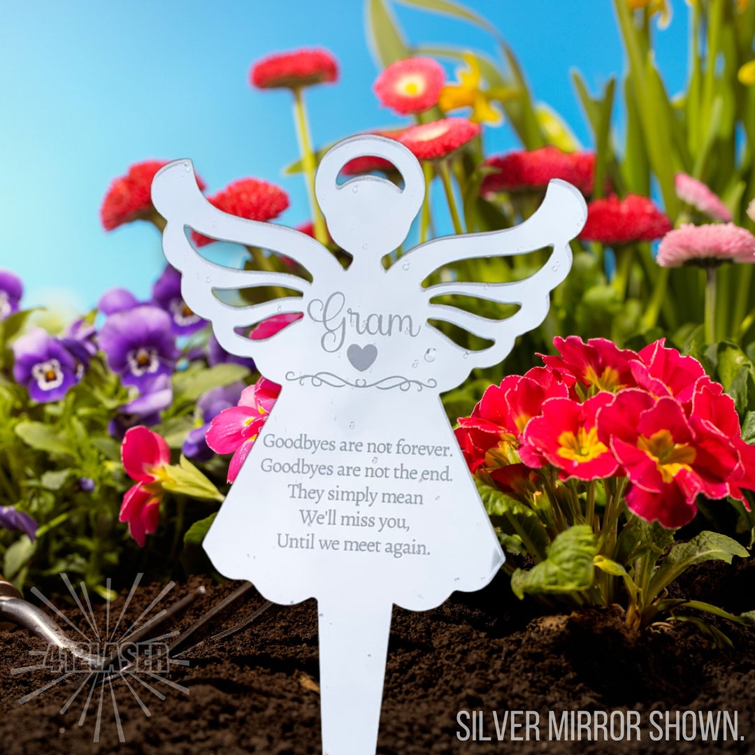 Personalized Angel Memorial Plaque With Stake, Mirrored Grave Memorial ...