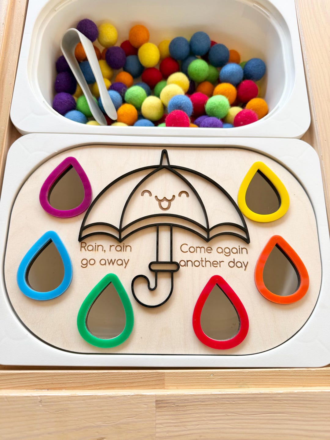 Rainbow Raindrop Sensory Bin Insert | Color Sorting | Fine Motor Skill ...