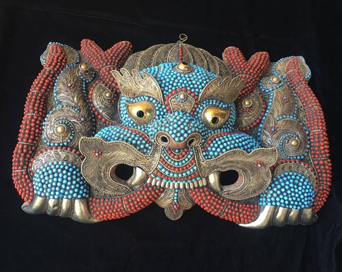 Magnificent Nepal Silver-plated Turquoise & Coral Chhepu Mask - Etsy