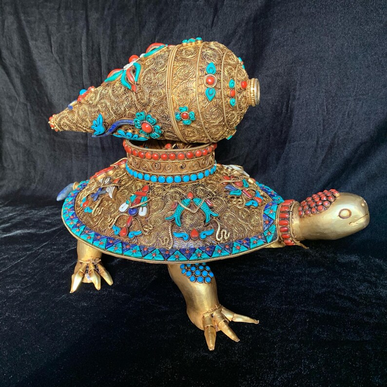 Masterpiece Nepal Buddhist Zambala-topped good Luck Turtle & Conch ...