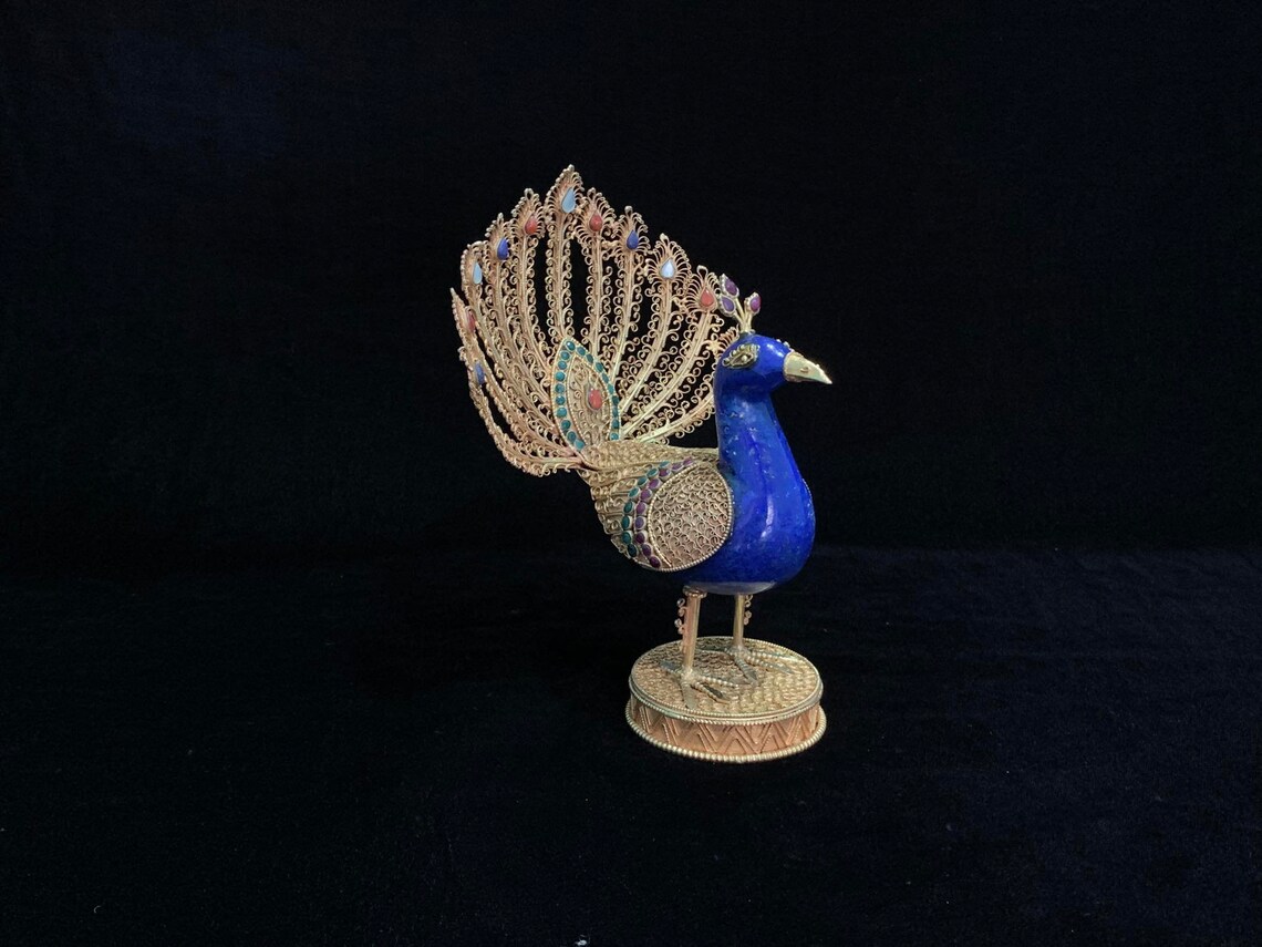 Nepali Gilt Jeweled Lapis Peacock - Etsy