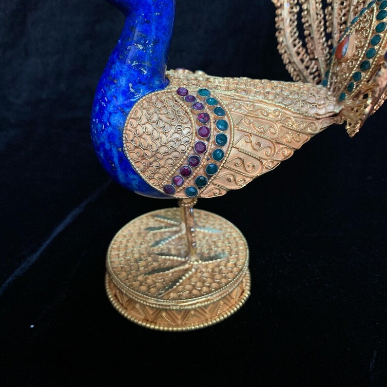 Nepali Gilt Jeweled Lapis Peacock - Etsy