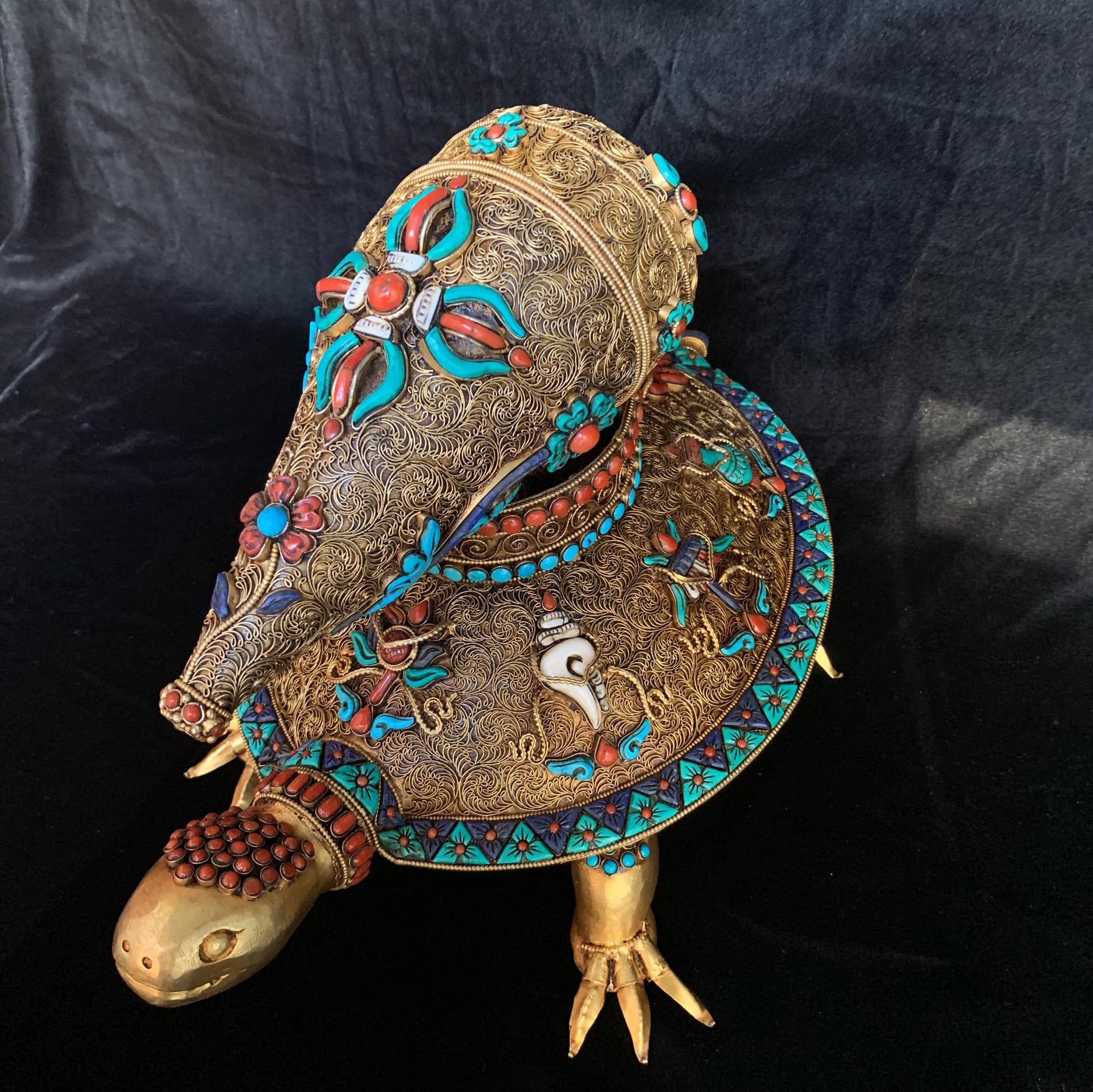 Masterpiece Nepal Buddhist Zambala-topped good Luck Turtle & Conch ...