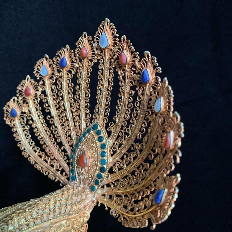 Nepali Gilt Jeweled Lapis Peacock - Etsy