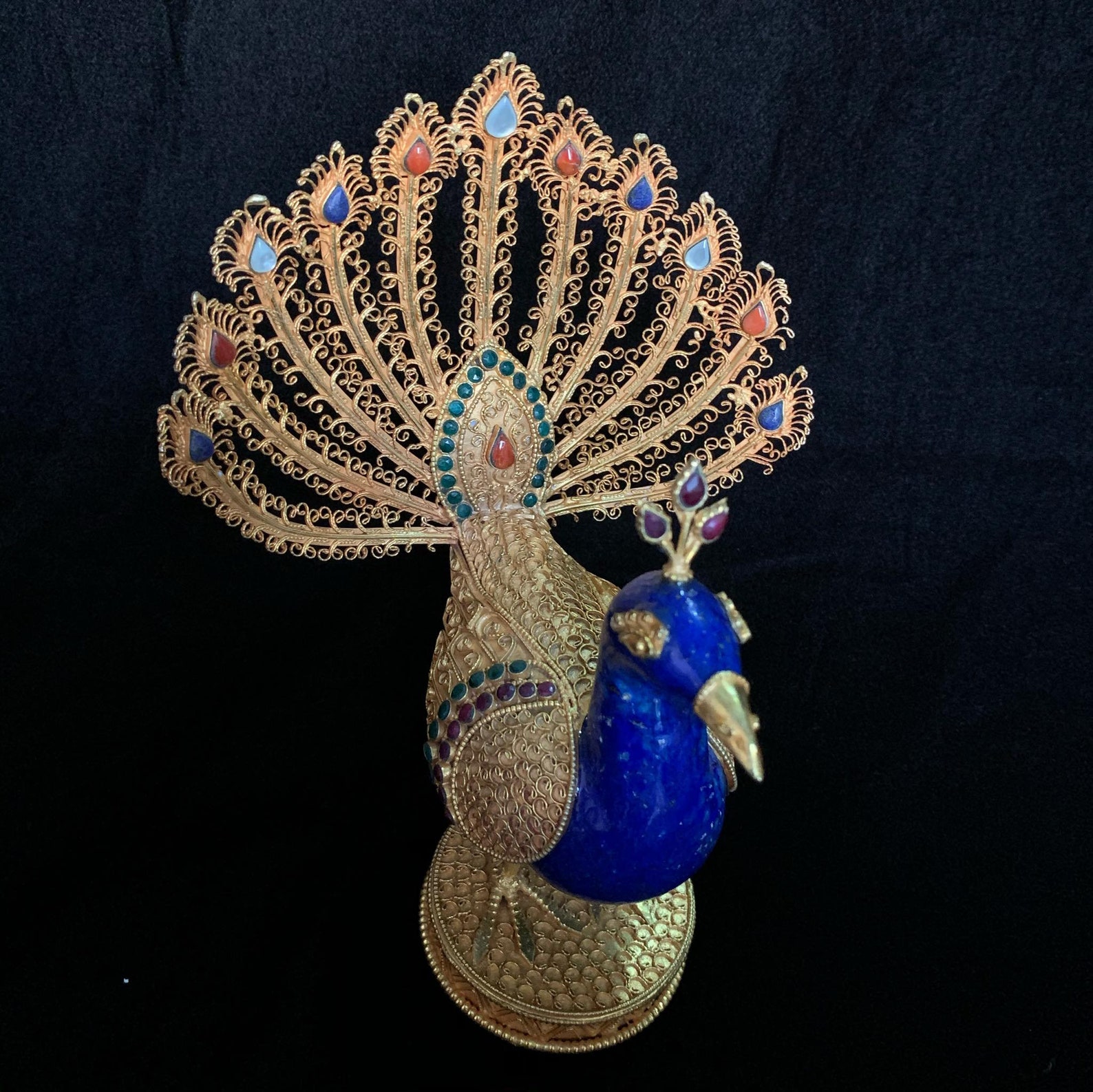 Nepali Gilt Jeweled Lapis Peacock - Etsy
