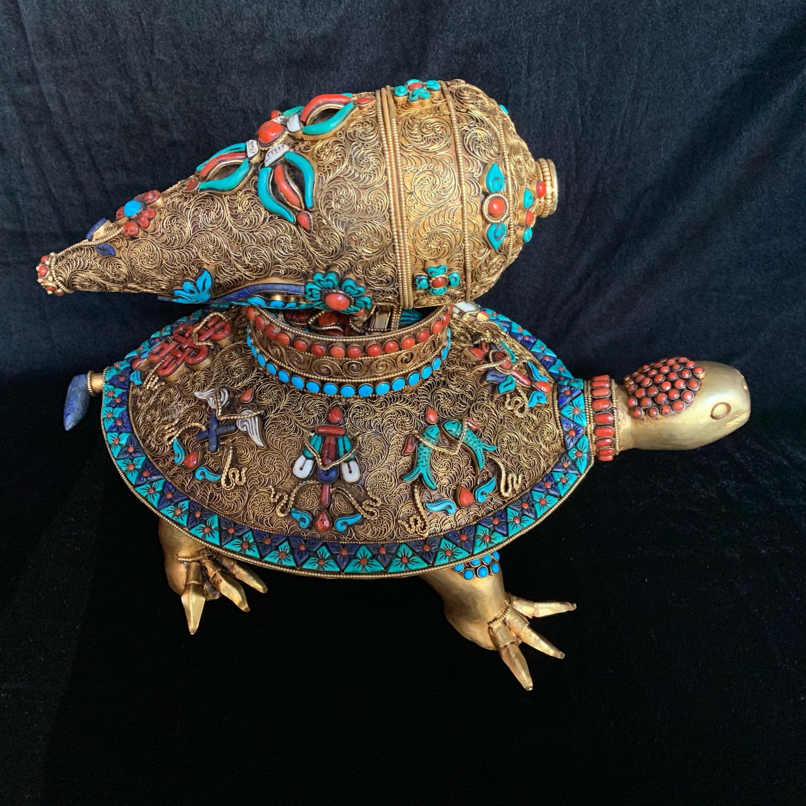Masterpiece Nepal Buddhist Zambala-topped good Luck Turtle & Conch ...