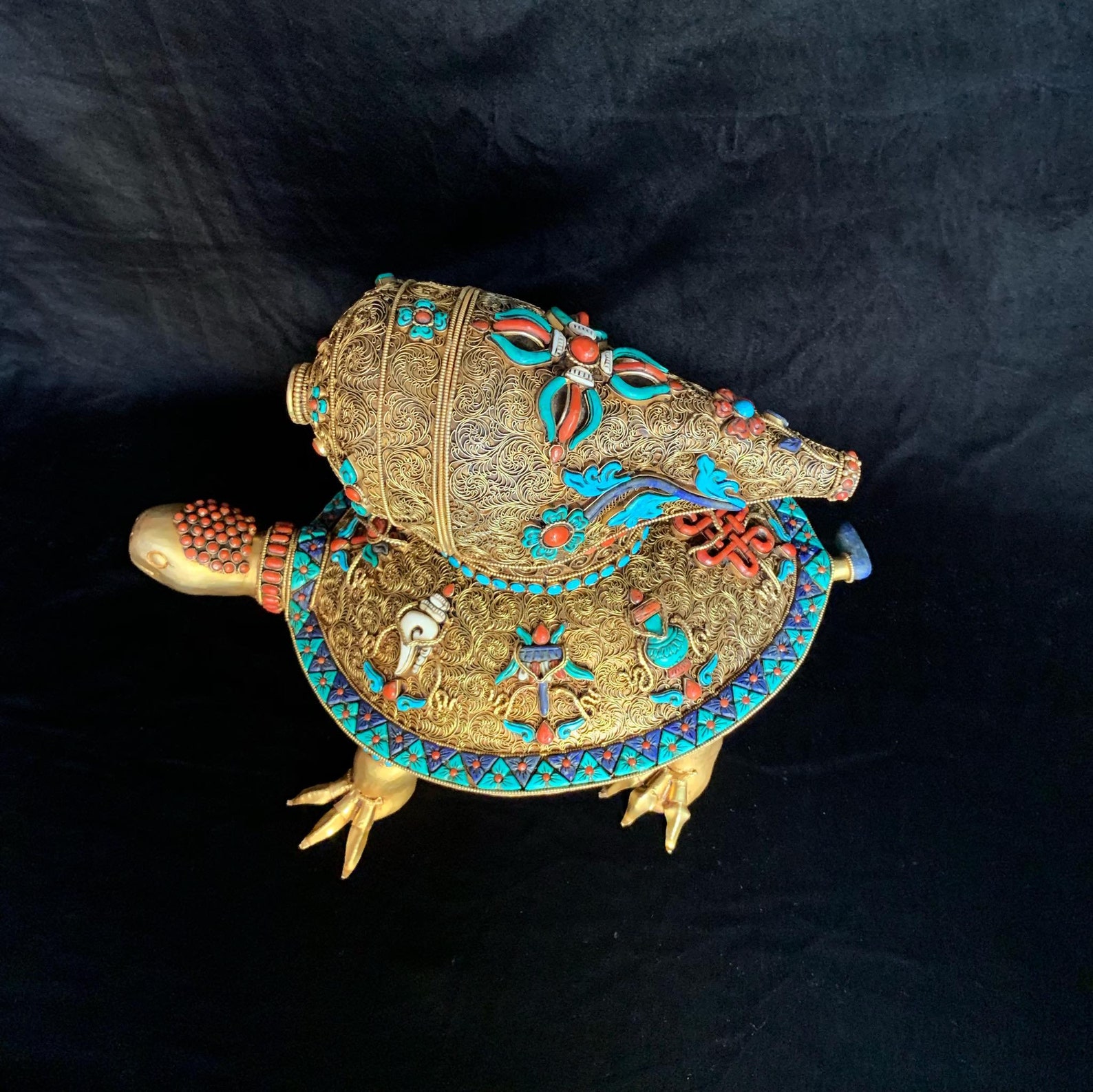 Masterpiece Nepal Buddhist Zambala-topped good Luck Turtle & Conch ...