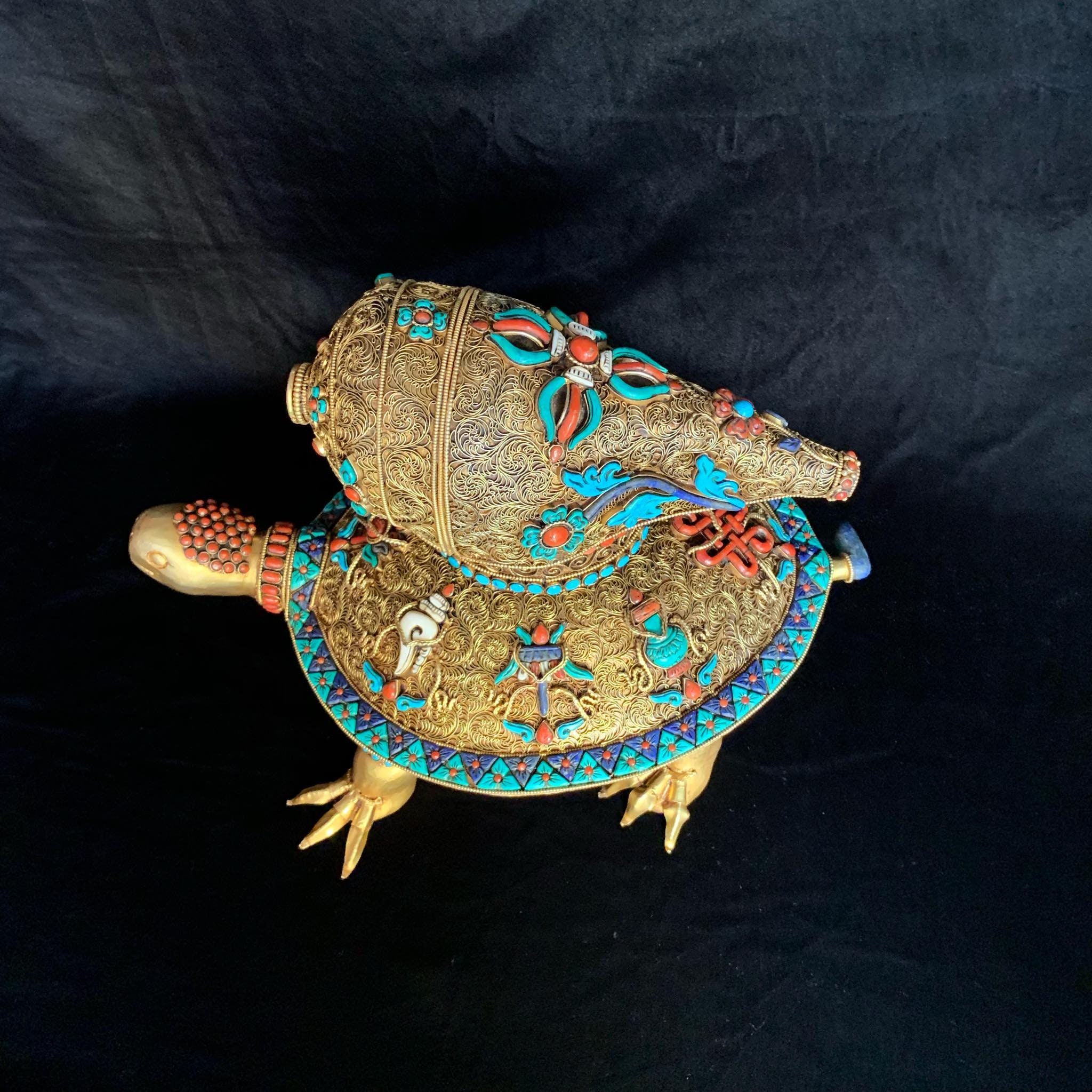 Masterpiece Nepal Buddhist Zambala-topped good Luck Turtle & Conch ...
