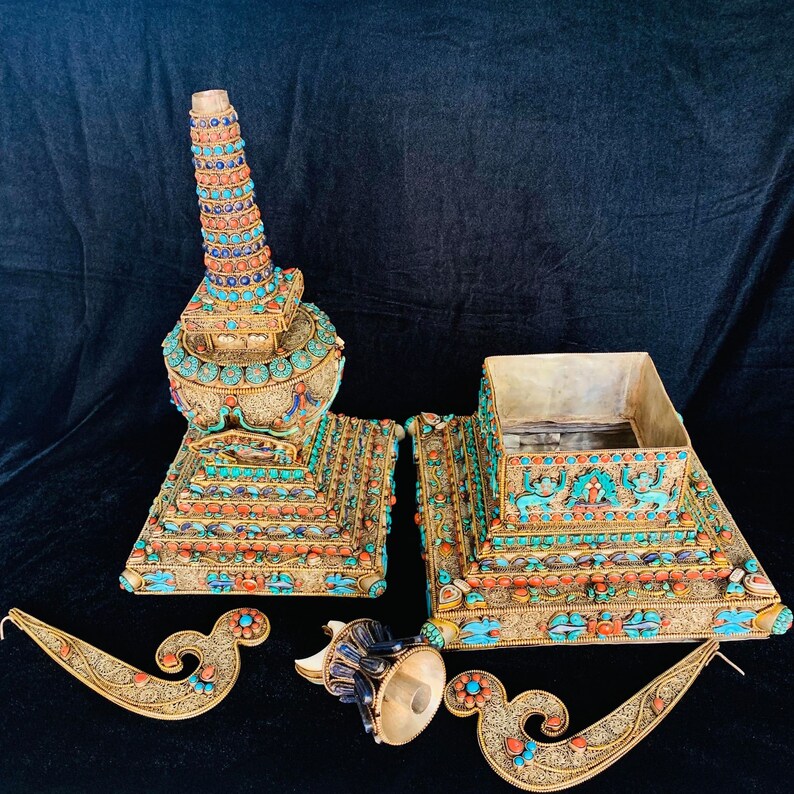 Masterpiece Nepali Buddha Stupa Pagoda Tower With Inlay of Turquoise ...