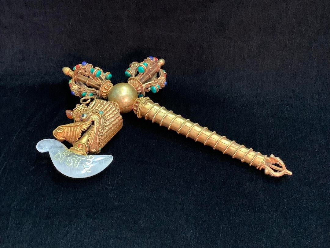Tibetan Jeweled Buddhist Double-vajra Dragon Kartika Knife Axe - Etsy