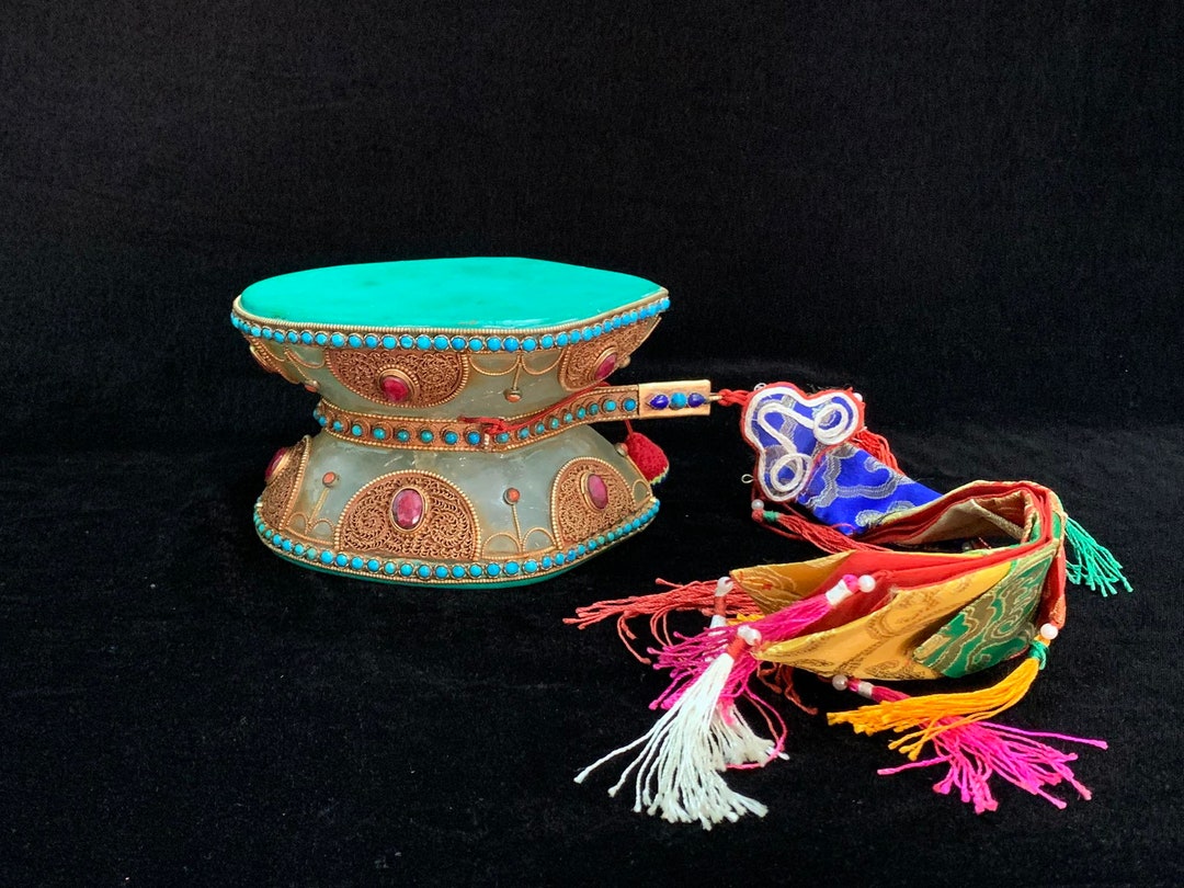 Crystal Chod Damaru Tibetan Ceremonial Drum Set With Gem Inlay - Etsy
