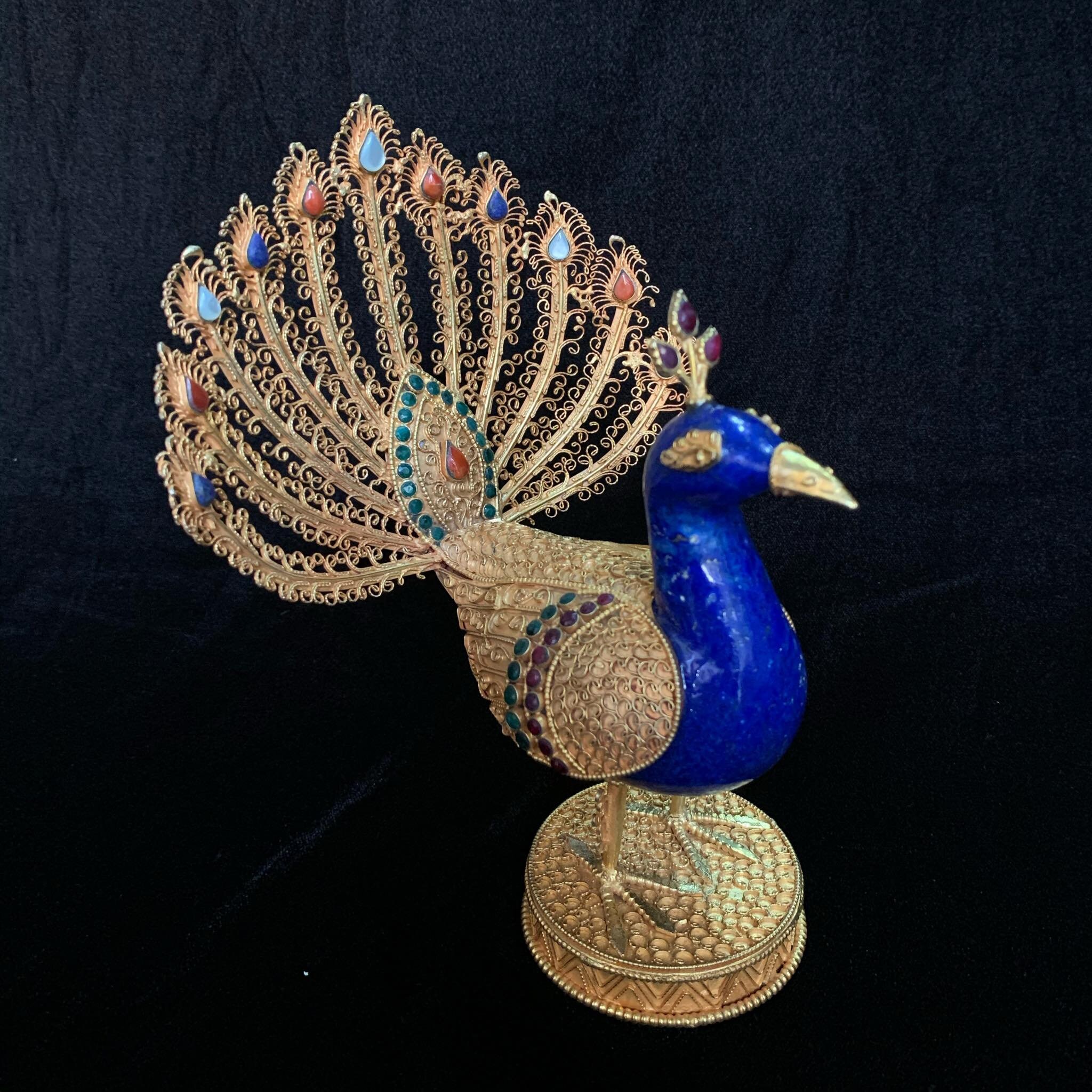 Nepali Gilt Jeweled Lapis Peacock | Etsy