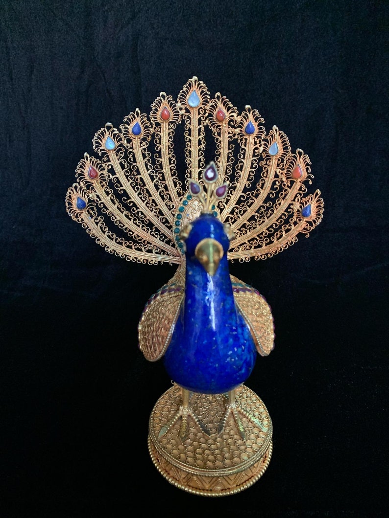 Nepali Gilt Jeweled Lapis Peacock - Etsy
