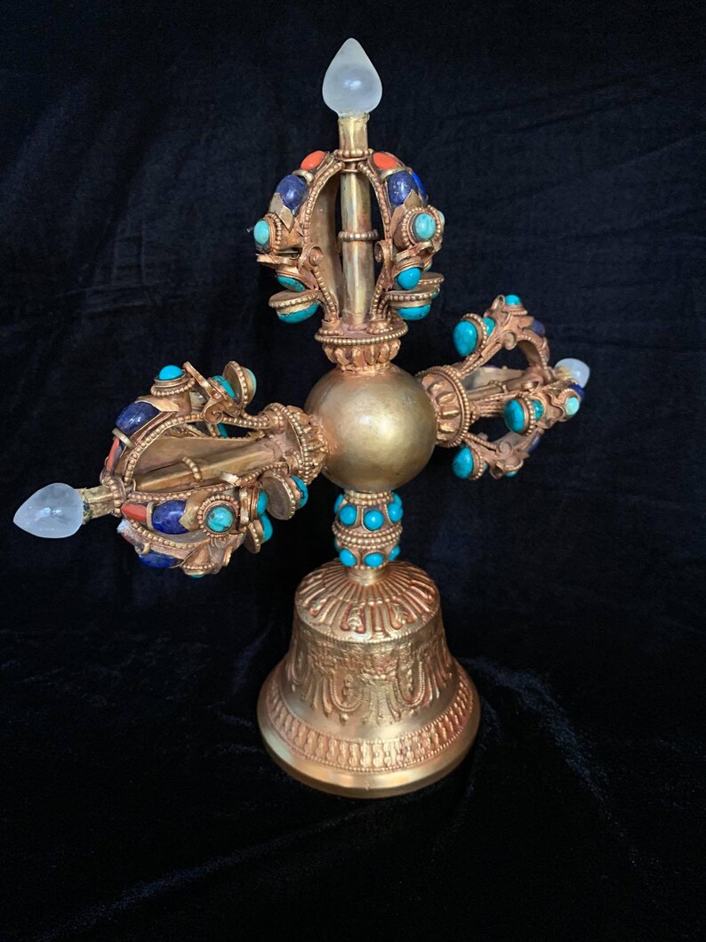 Tibetan Jeweled Buddhist Gilt Double-Vajra handled Bell | Etsy