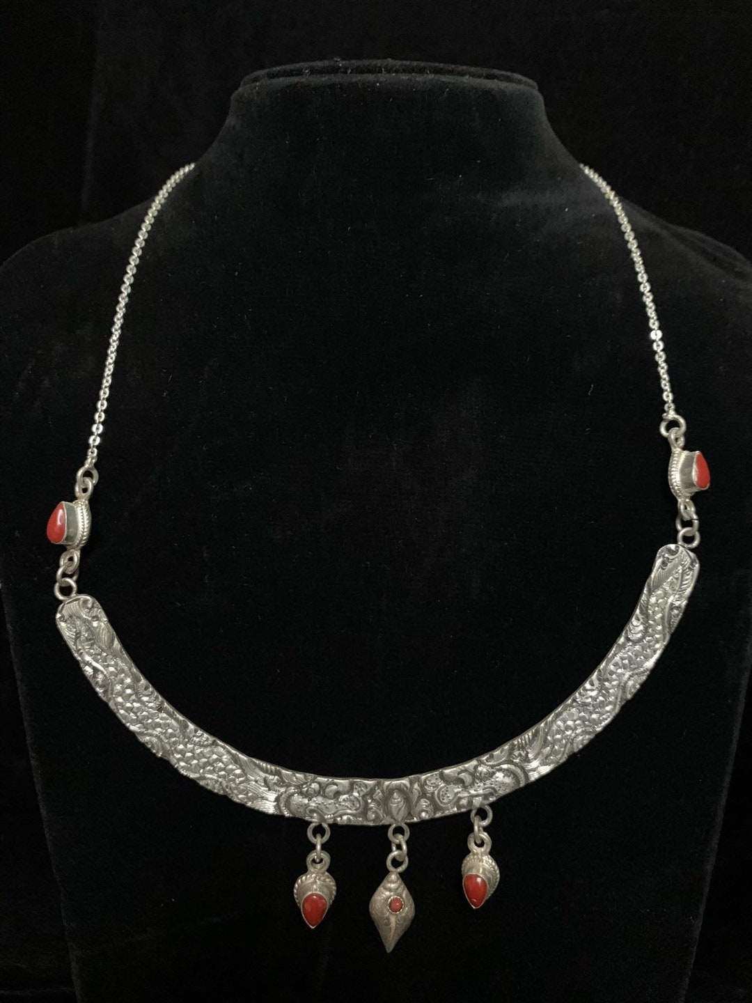 Nepali Silver Repousse Moon Necklace With Cheppu Design - Etsy