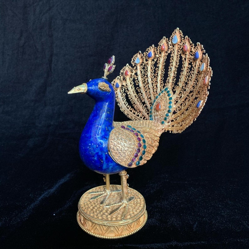 Nepali Gilt Jeweled Lapis Peacock - Etsy