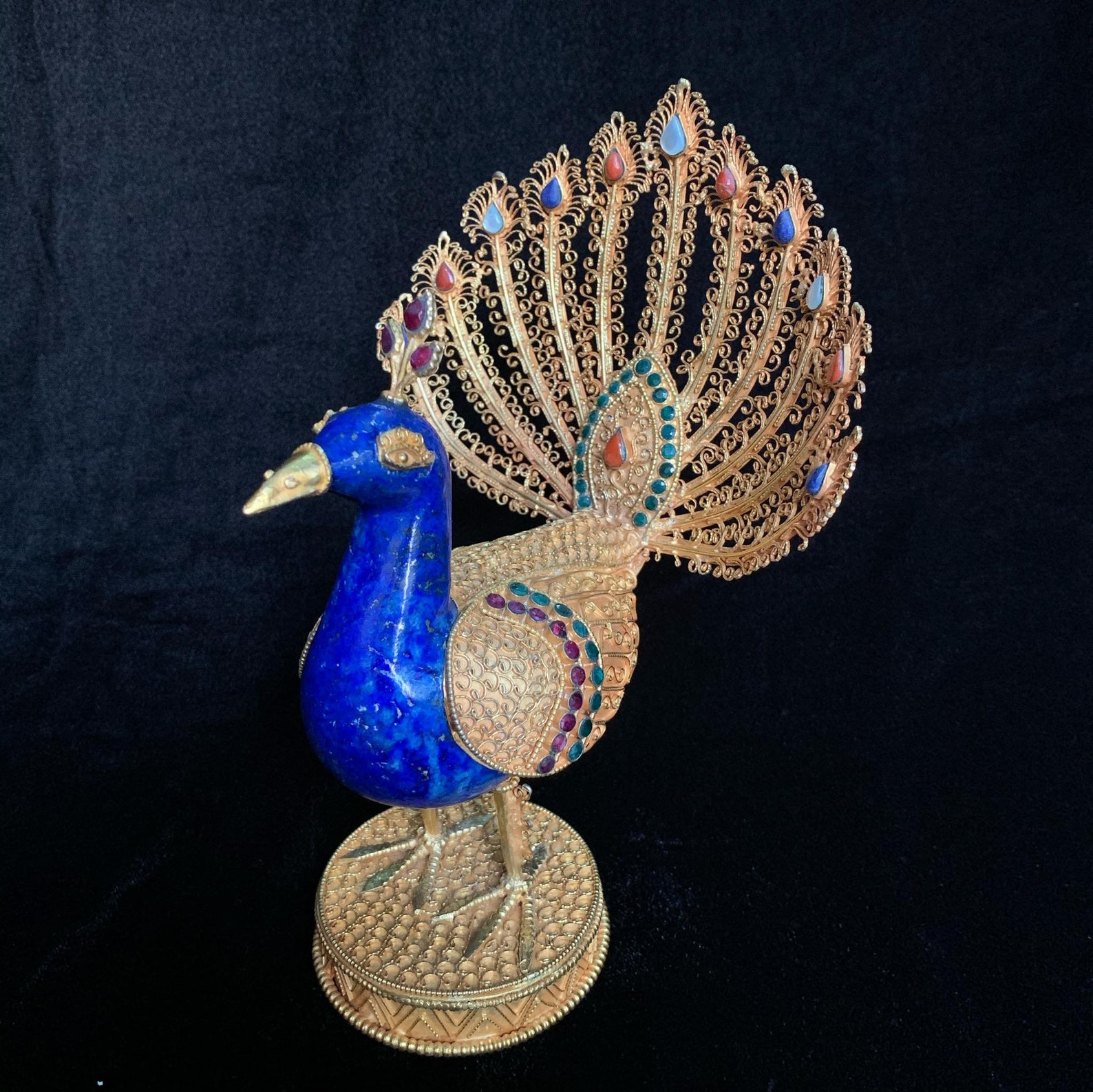 Nepali Gilt Jeweled Lapis Peacock - Etsy