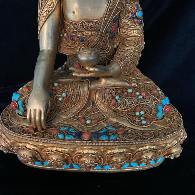 Nepali Gilt Copper Shakyamuni Buddha Statue With Gem Inlay | Etsy