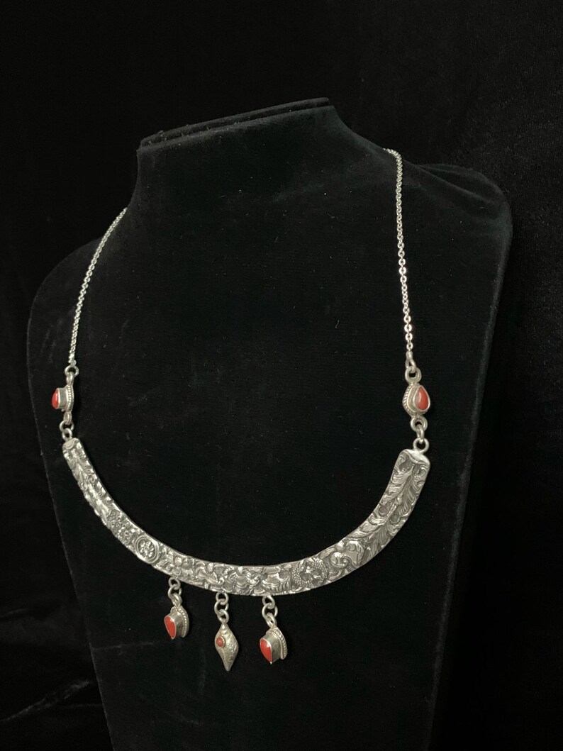 Nepali Silver Repousse Moon Necklace With Tibetan Symbols | Etsy