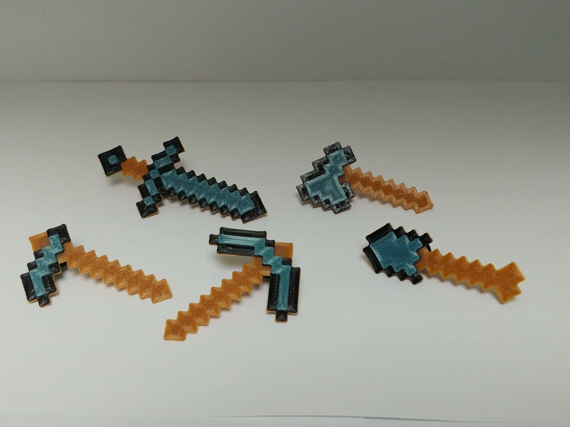 3D Printed Mini Minecraft Tool Pins and Magnets: Sword Pickaxe Axe ...
