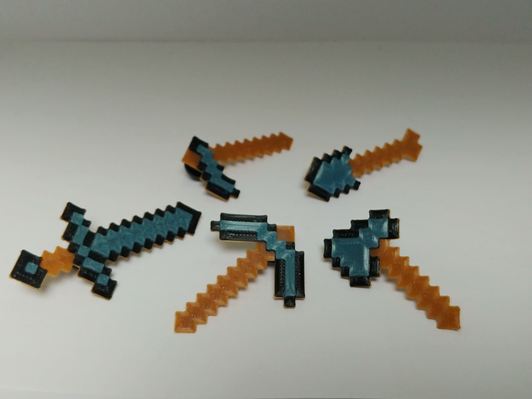 3D Printed Mini Minecraft Tool Pins and Magnets: Sword Pickaxe Axe ...