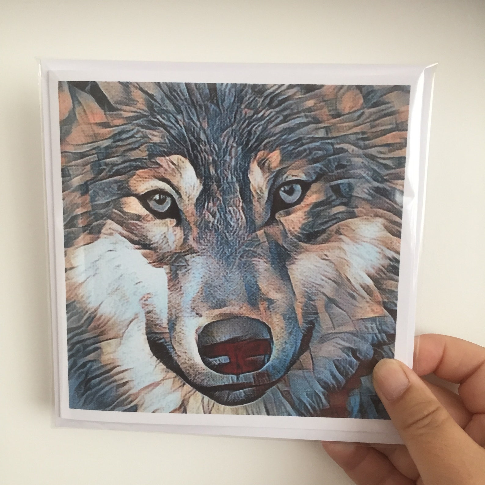 Handcrafted Wolf card from original pastel and watercolour | Etsy