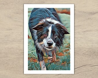 Border Collie Mix Watercolor Note Card Blank Dog Invitation - Etsy