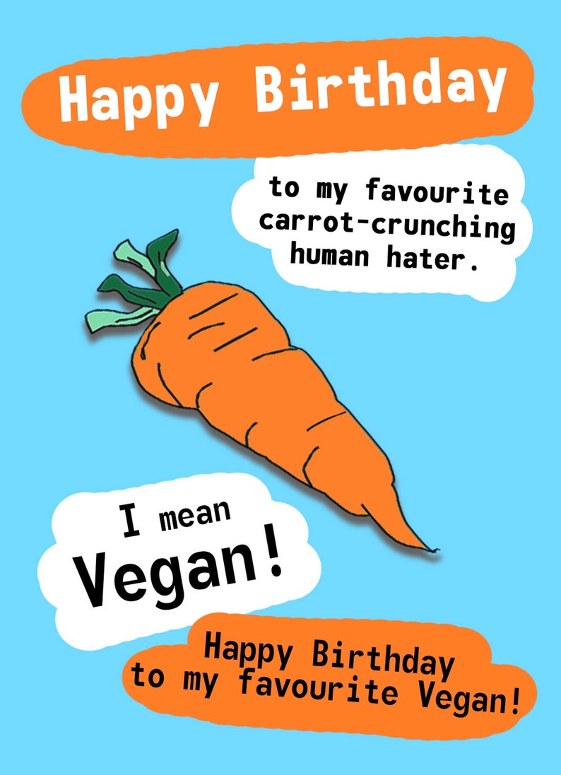 Carrot Crunching Vegan Birthday Card Funny Vegan Card - Etsy