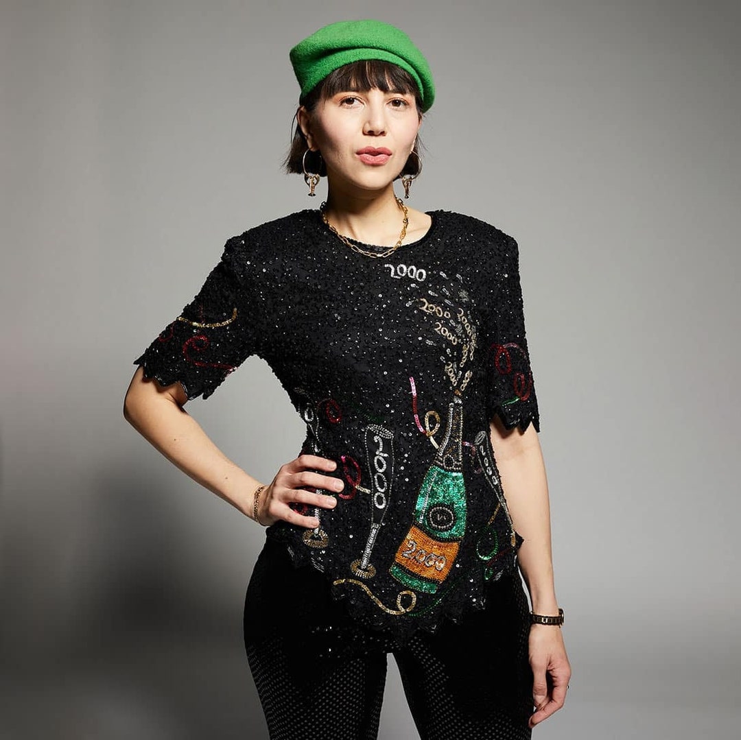 Y2k Laurence Kagan NYE 2000 Sequin Champagne Bottle Poppin' Top - Etsy