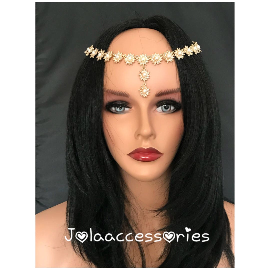 Gold Crystal Wedding Headpiece Bridal Forehead Band Champagne Jewelry ...